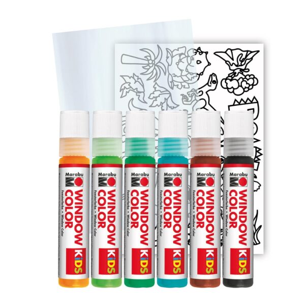 Marabu KiDS Window Color Vindusmaling 6x25 ml - Dinosaur - Tegne.no